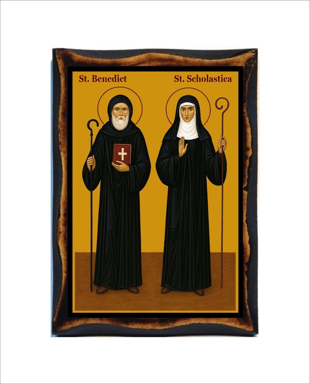 Saint Benedict & Scholastica Icon: Byzantine Art - Catholic Holy Card ...