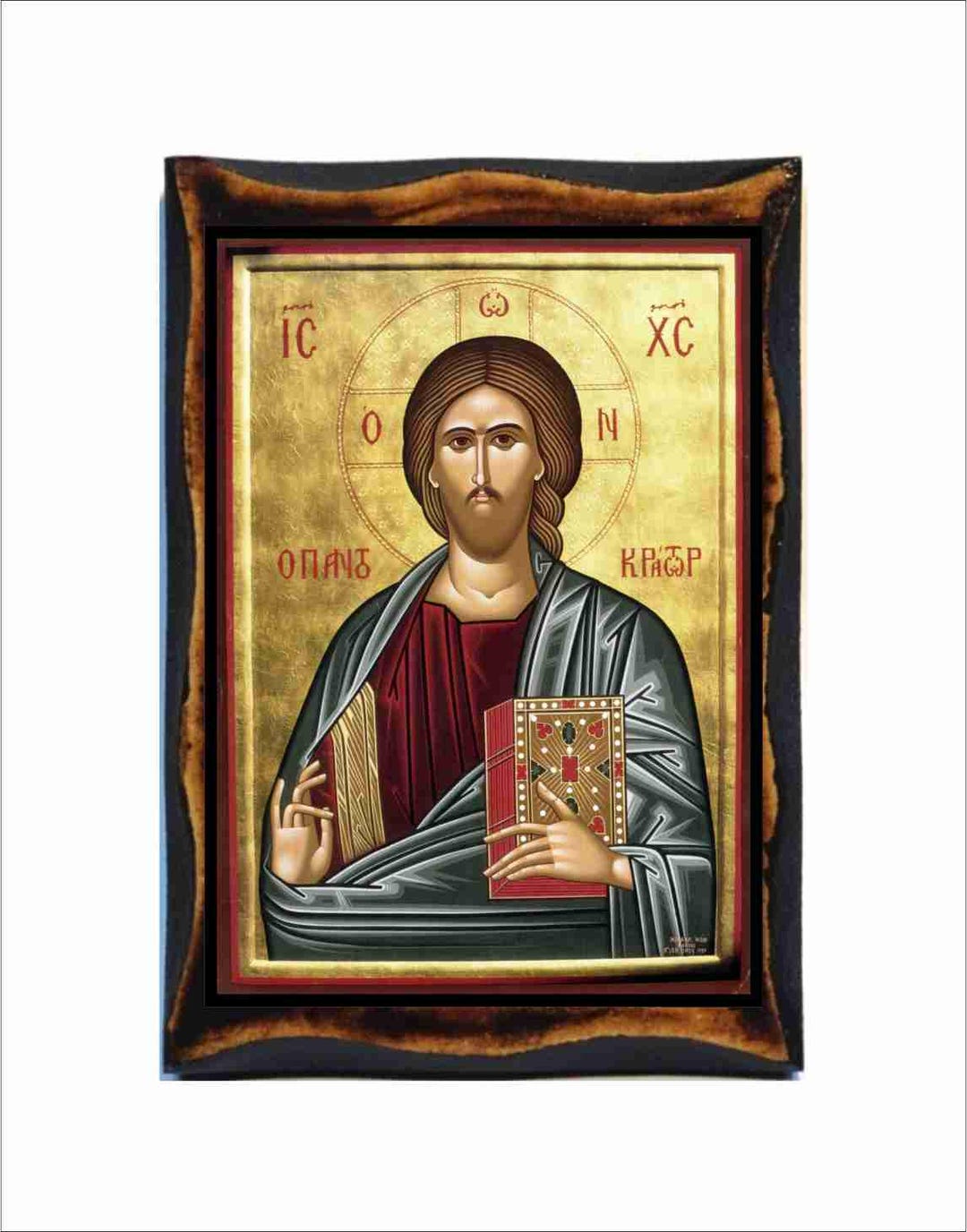 Christ Pantocrator Icon: Byzantine Art - Orthodox Holy Card on Handmade ...