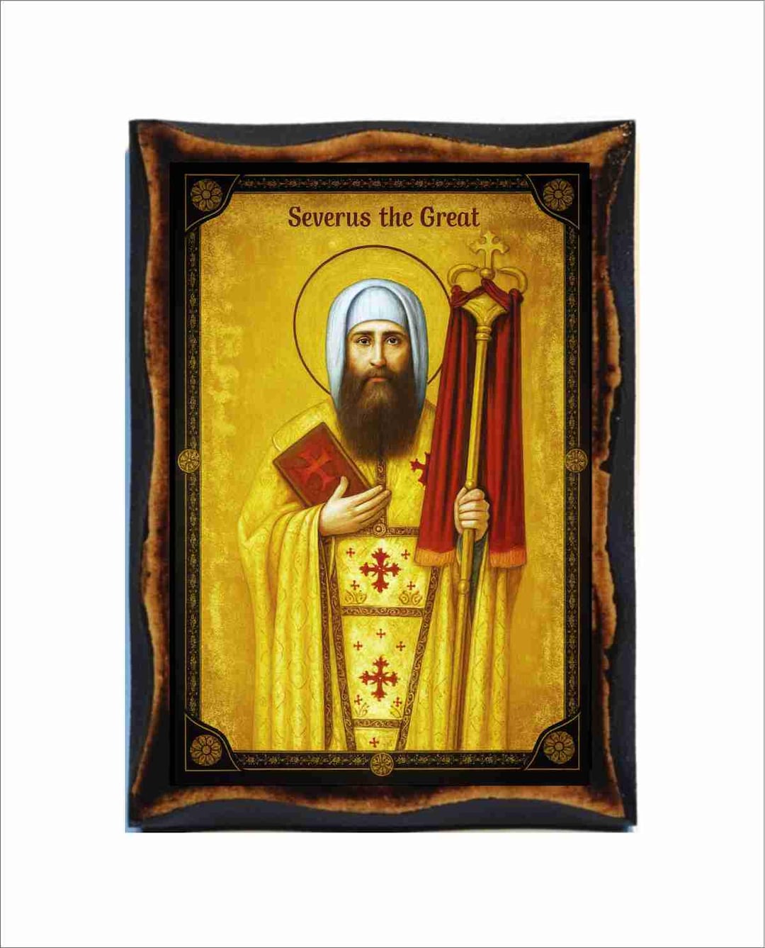 Saint Severus Icon - Byzantine Art - Holy Card on Handmade Wood Plaque ...