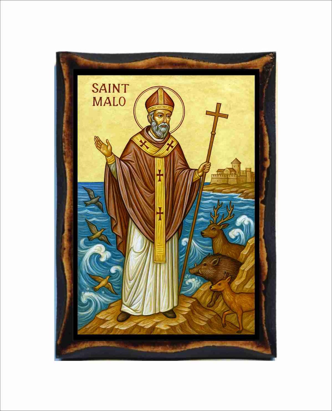 Saint Malo Icon - Catholic Holy Card on Handmade Wood Plaque - Etsy