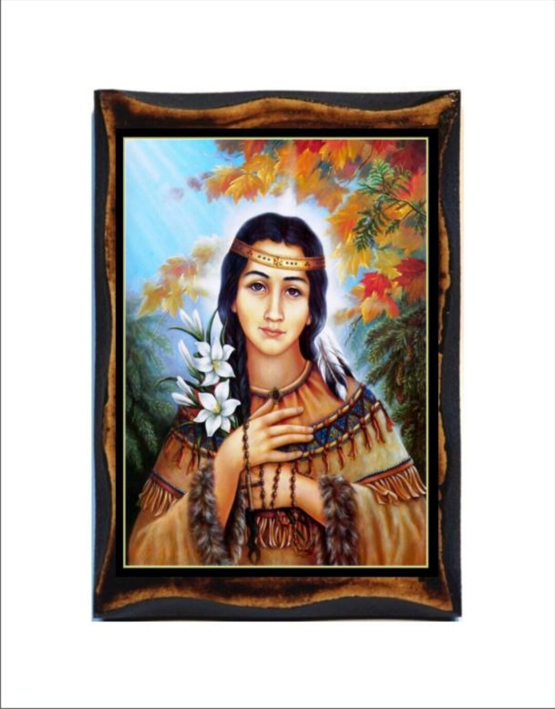 Saint Kateri Tekakwitha Icon - Byzantine Art - Catholic Holy Card on ...
