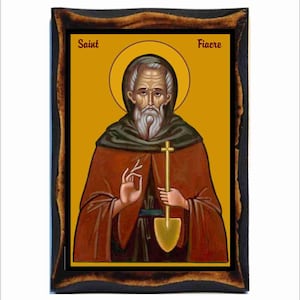 Saint Fiacre, Patron of Gardeners - Byzantine Icon - Catholic Holy Card ...