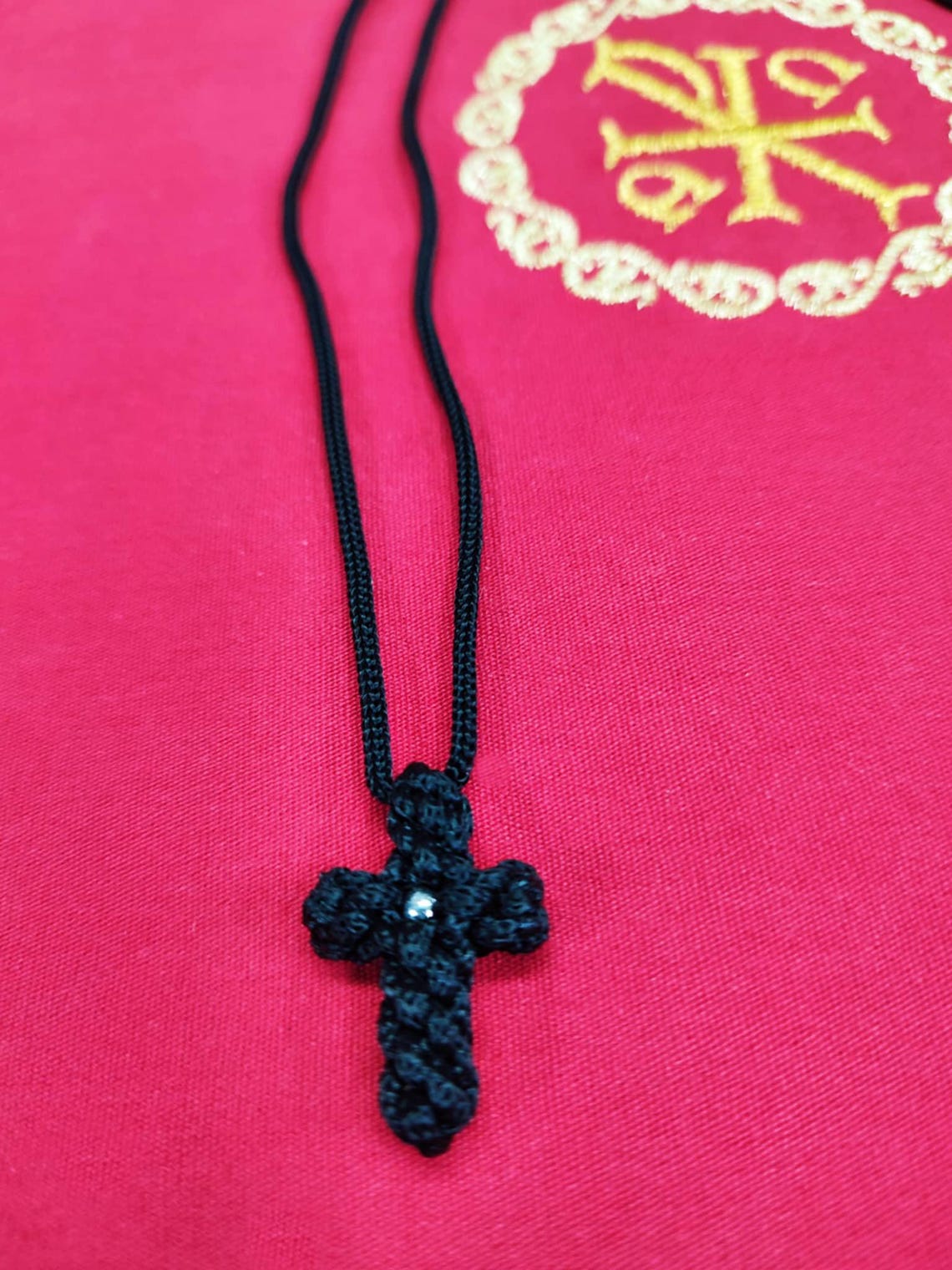 Handmade Black Waxed Thread Cross Necklace: Religious Pendant - Etsy