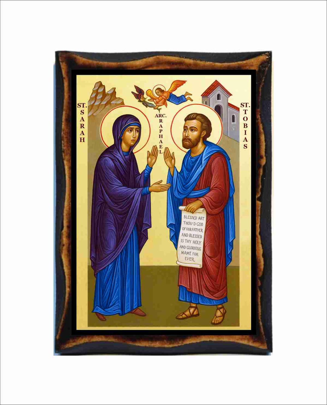 Saints Tobias and Sarah - Catholic Holy Card on Handmade Wood Plaque - Etsy