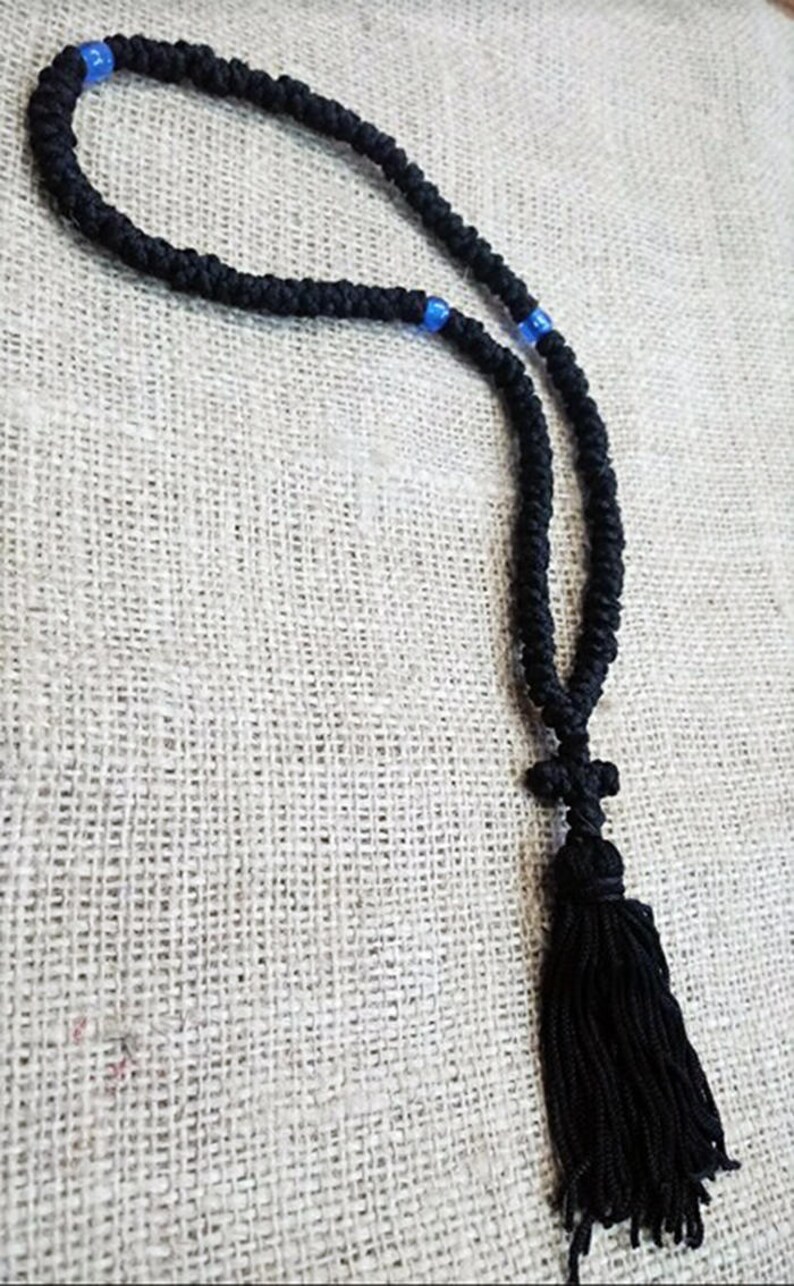 Prayer Rope 100 Knots Black Silk Thread With Blue Beads With | Etsy
