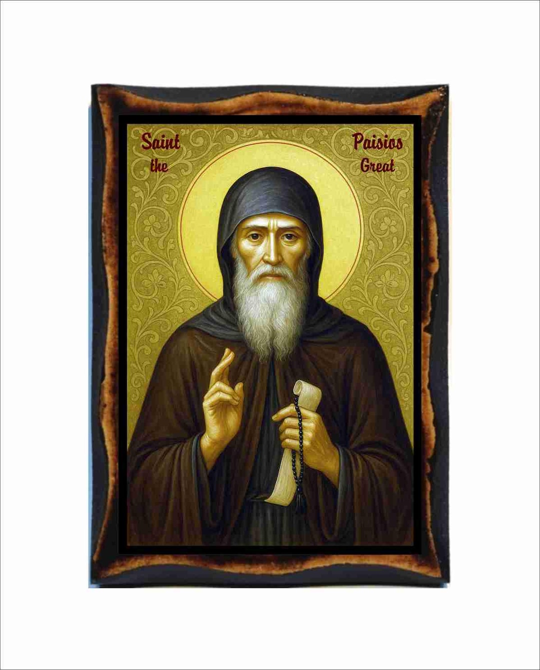 Saint Paisius Icon - Byzantine Art - Holy Card on Handmade Wood Plaque ...