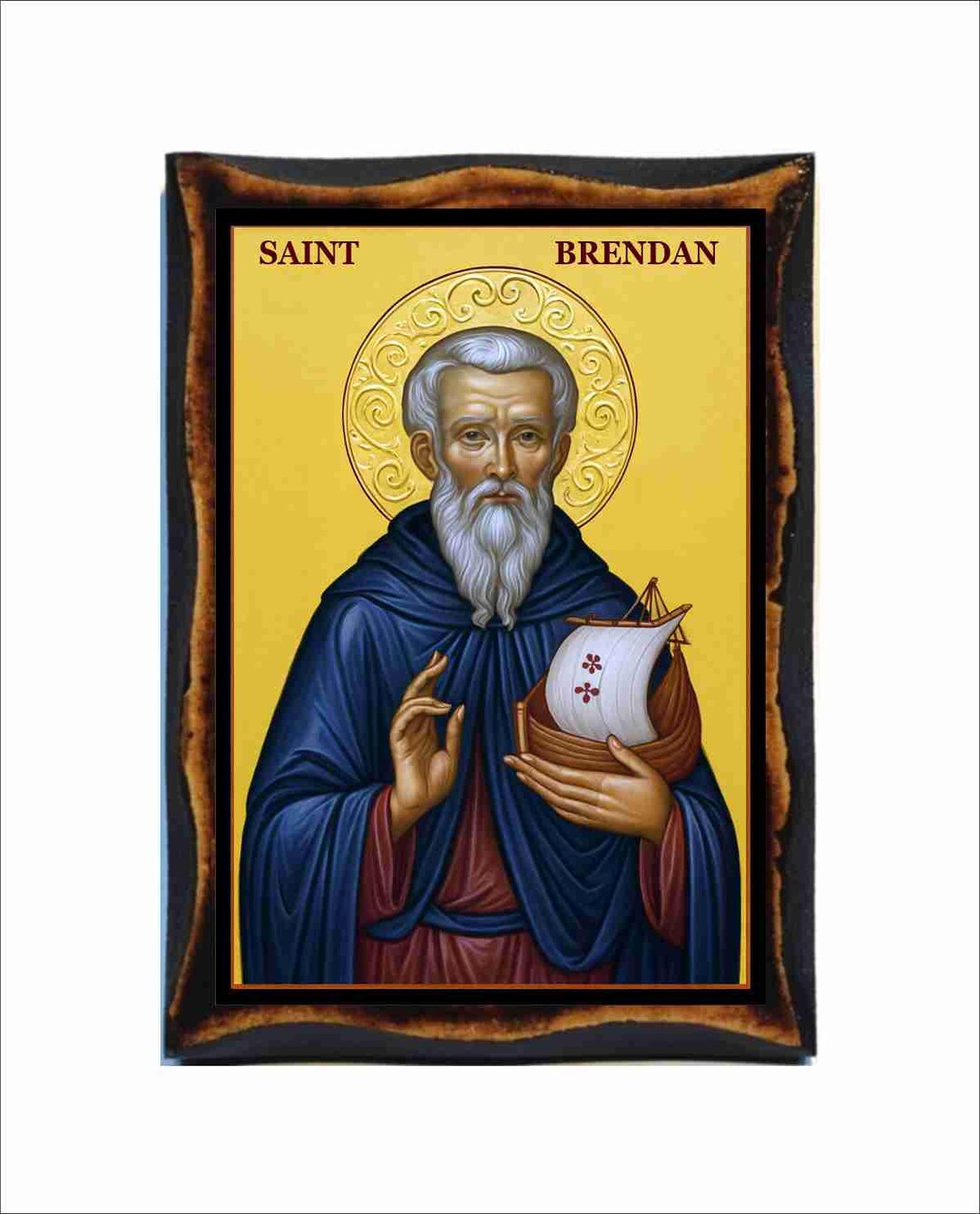 Saint Brendan the Navigator Icon - Byzantine Art - Catholic Holy Card ...