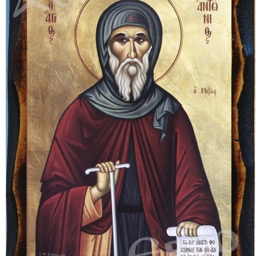 Saint Anthony the Great Icon on Solid Wood With 22 Karat - Etsy