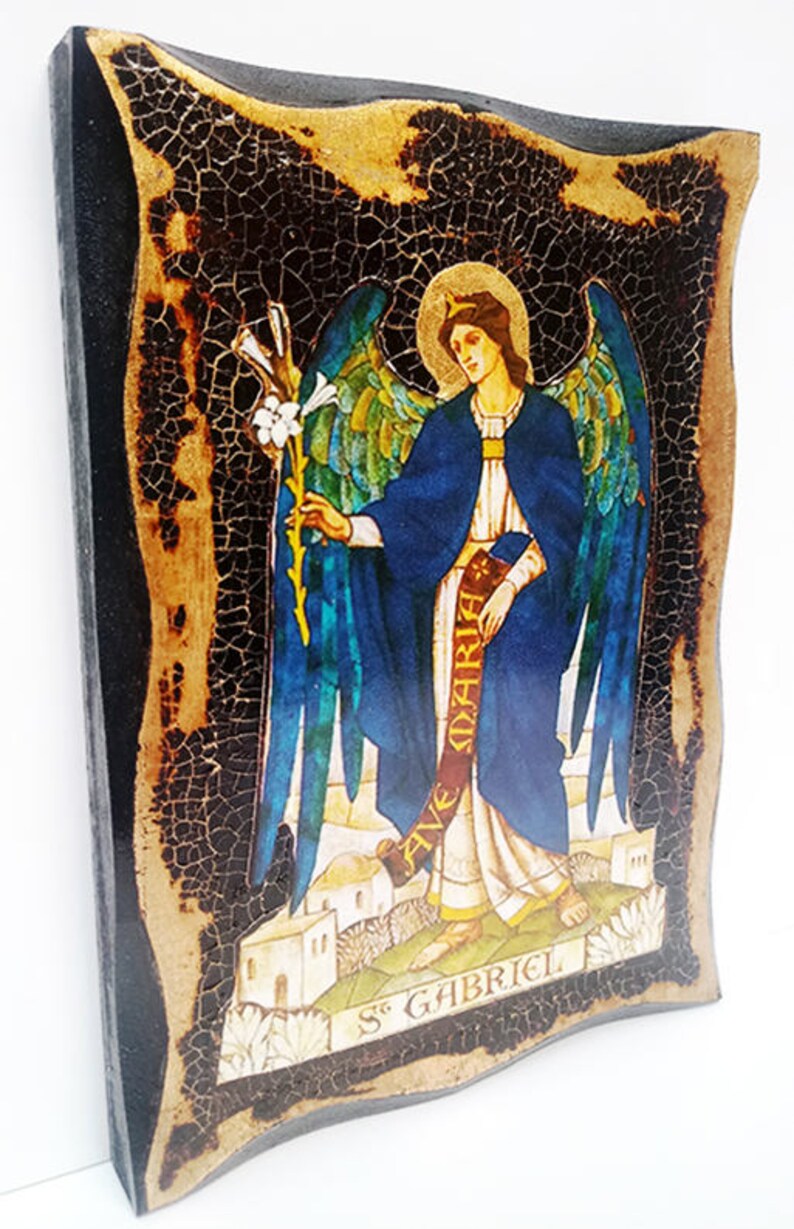 Handmade Archangel Gabriel Wood Icon: 24K Gold Leaf Plaque - Etsy