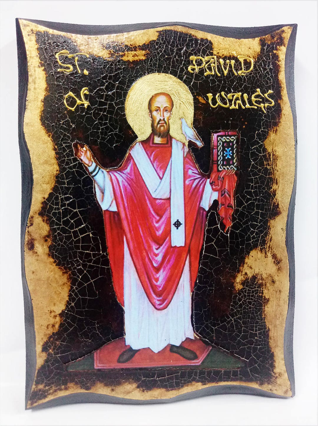 Saint David of Wales Handmade Wood Icon on Plaque With Physical Aging ...