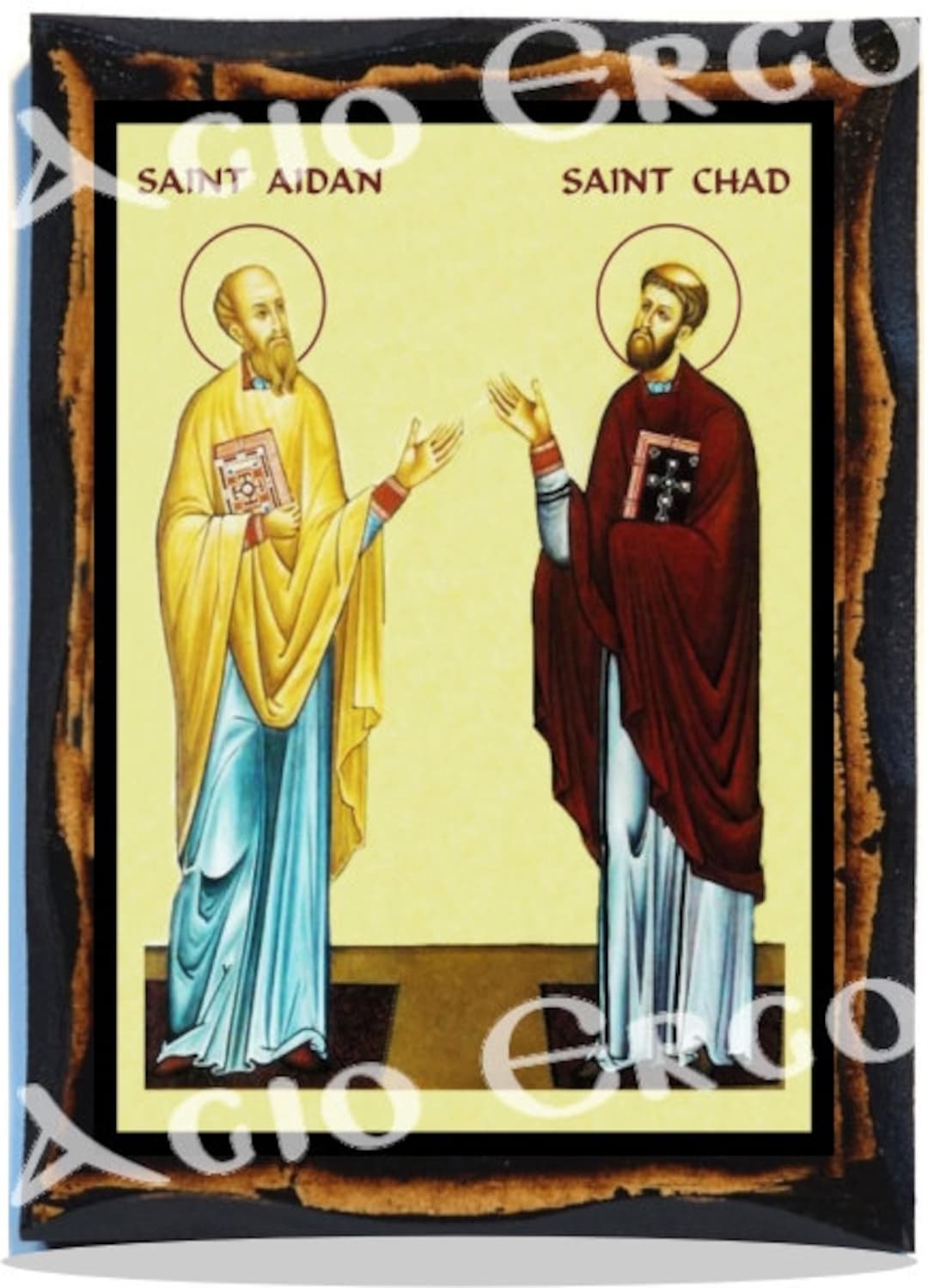Saint Aidan of Lindisfarne and Saint Chad Catholic Christian Icon on ...