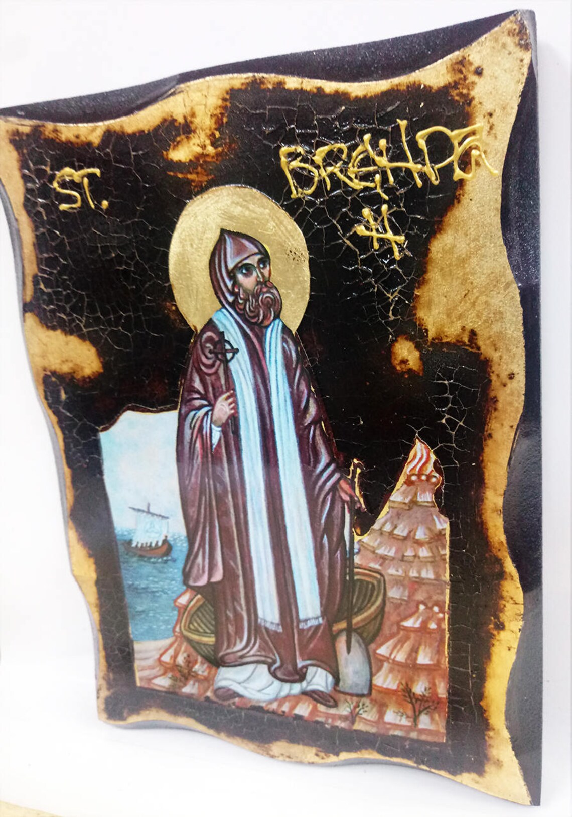 Saint Brendan the Navigator Handmade Wood Icon With Gold Leaf 24K - Etsy