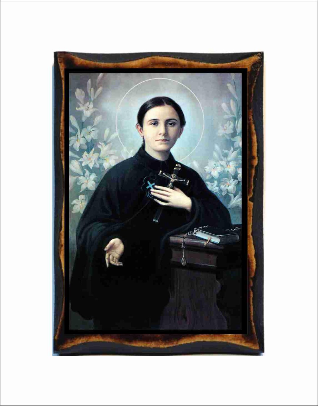 Saint Gemma Galgani Icon - Catholic Holy Card on Handmade Wood Plaque ...