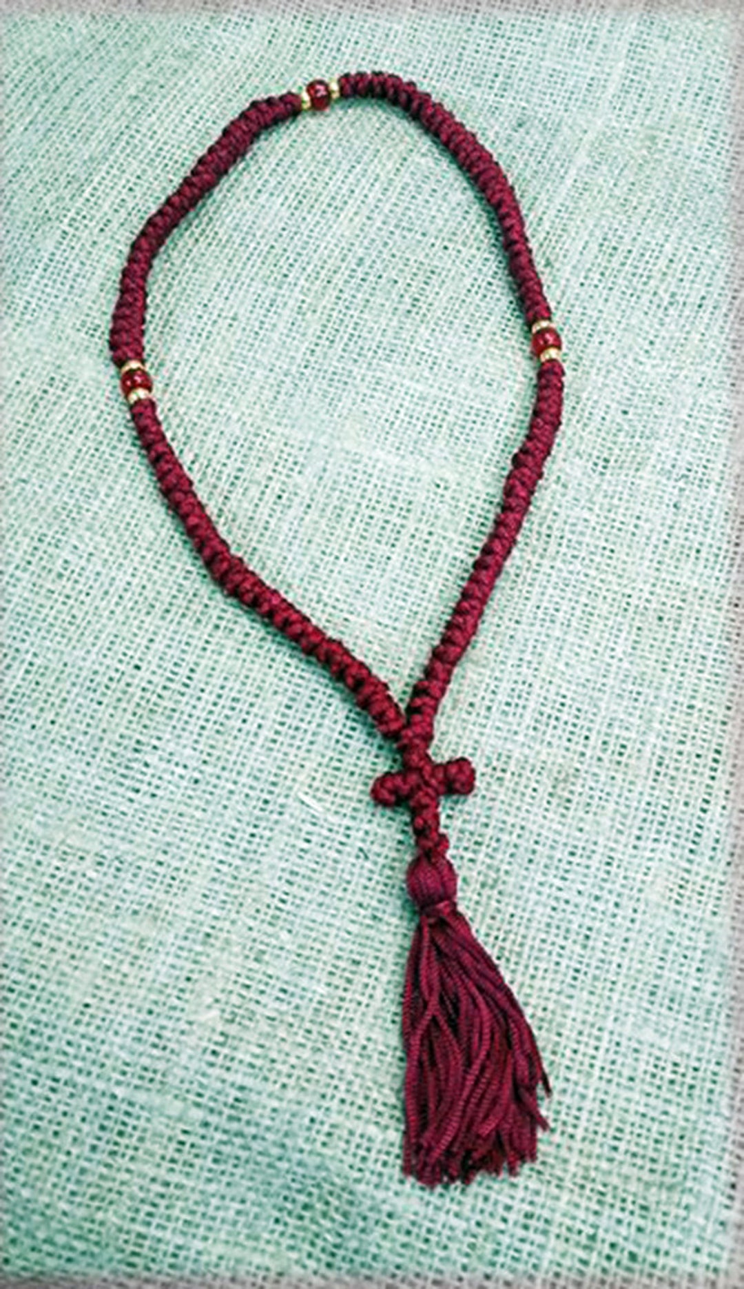 Prayer Rope 100 Knots Red Silk Thread With Red and Gold Beads With Holy ...