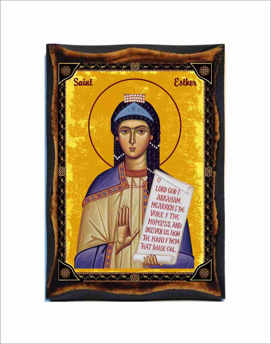 Saint Esther Icon - Catholic Holy Card on Handmade Wood Plaque - Etsy