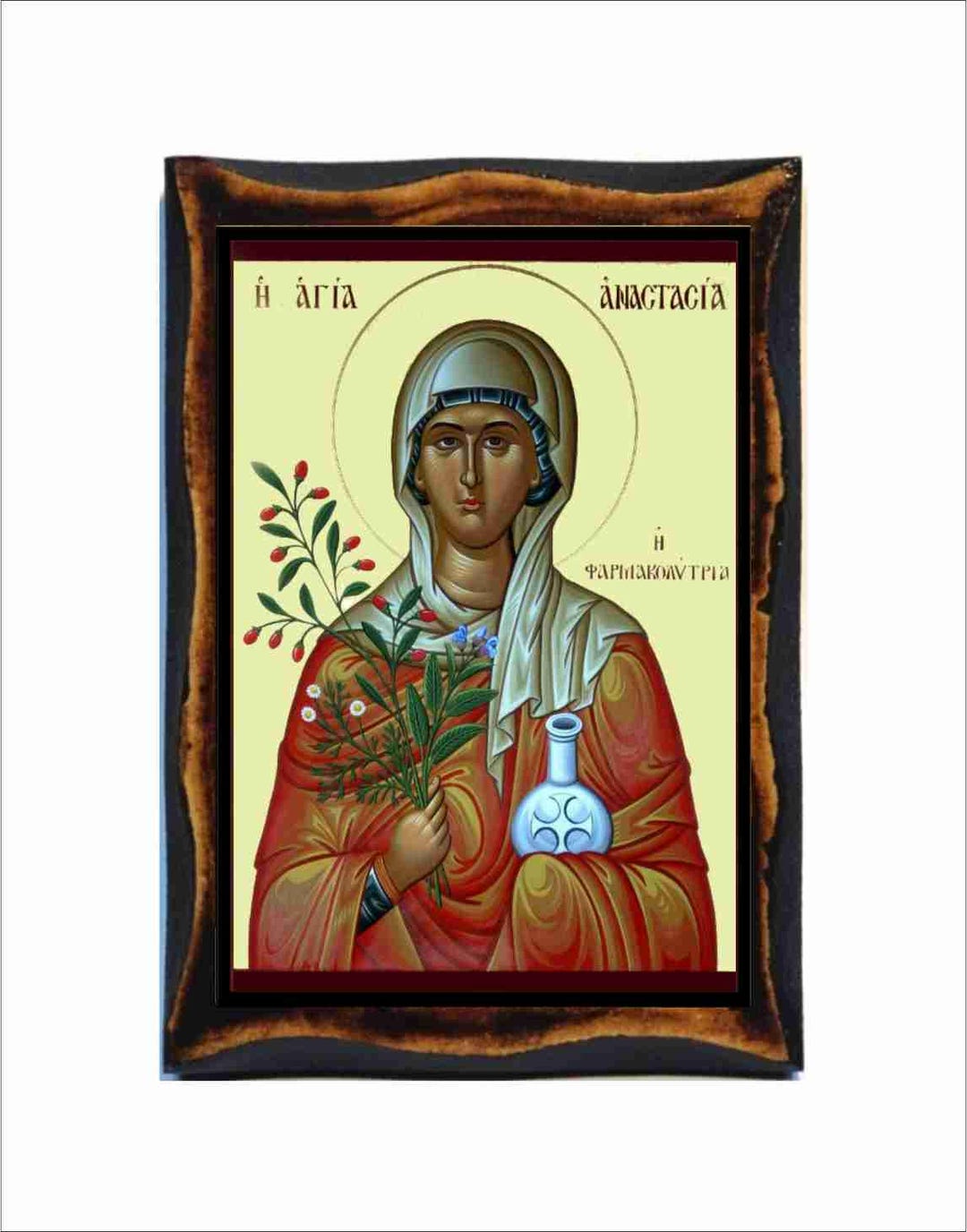 Saint Anastasia Icon - - Byzantine Art - Orthodox Holy Card on Handmade ...