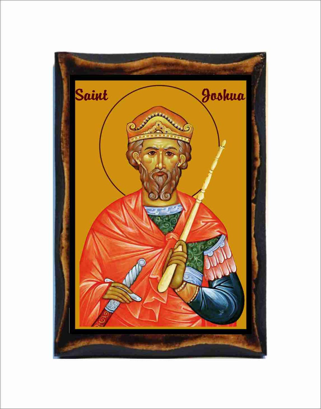 Saint Joshua Byzantine Icon - Catholic Holy Card on Handmade Wood ...