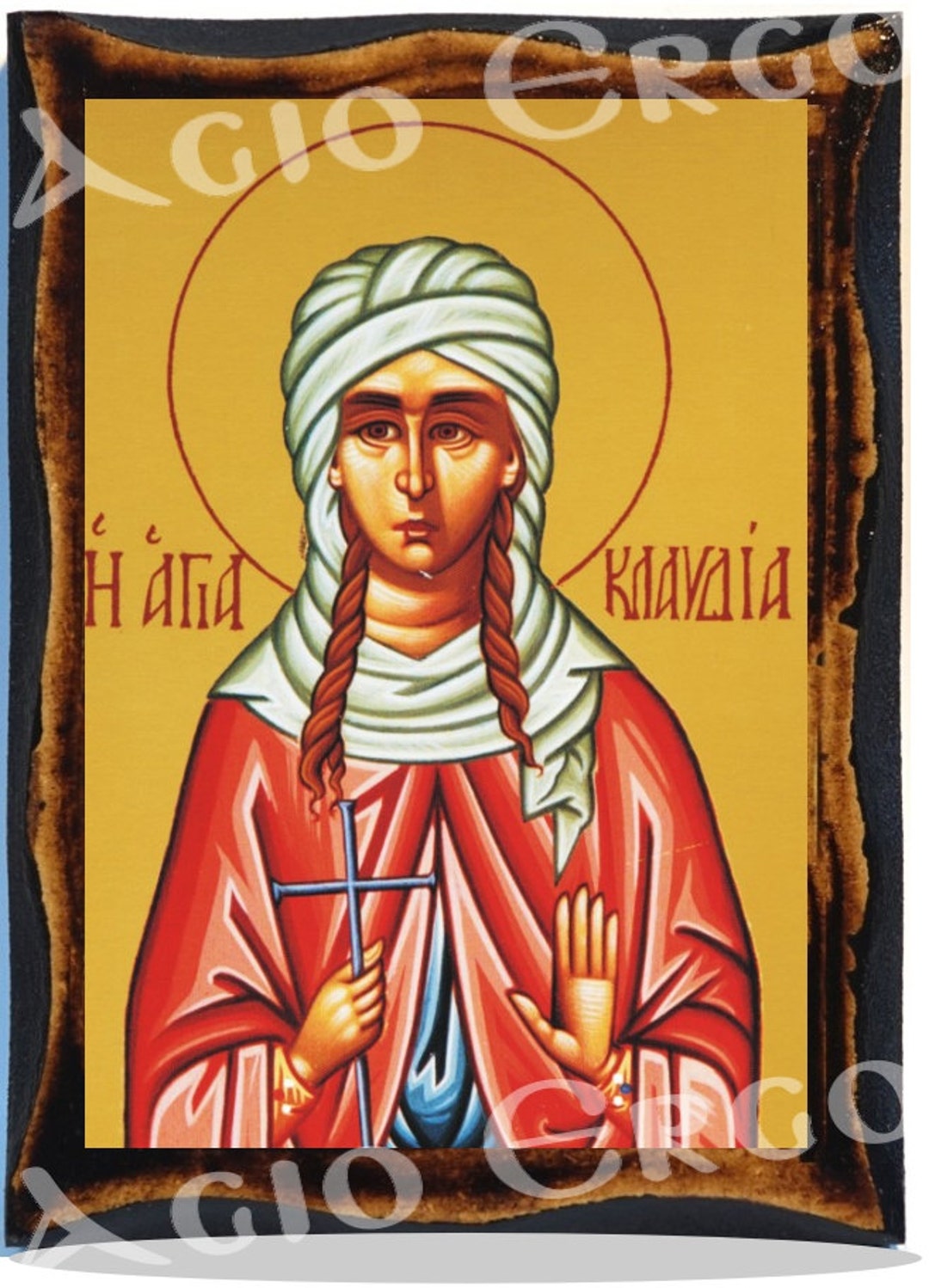 Saint Claudia Handmade Wood Icon on Plaque - Etsy UK