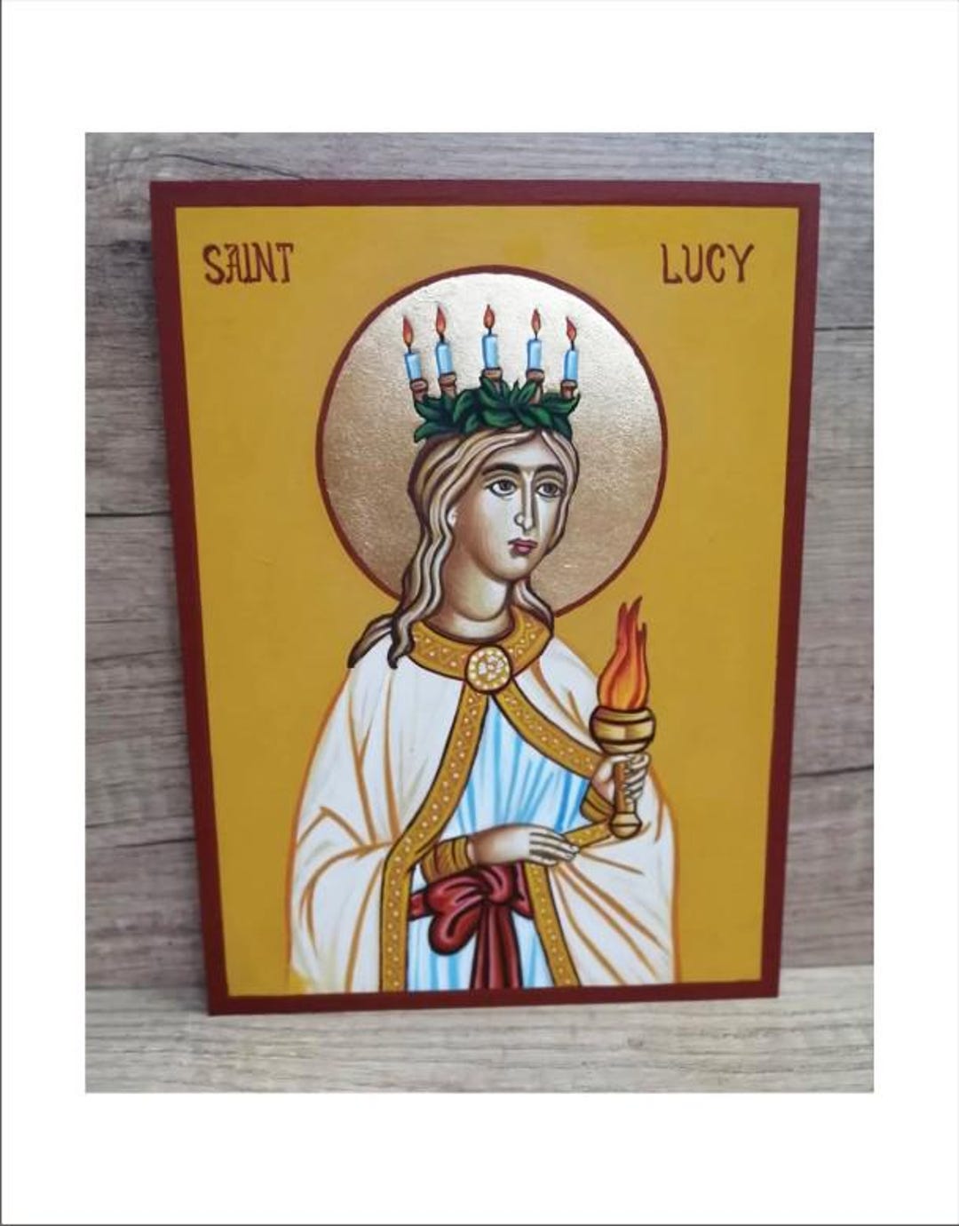 Hand Painted Saint Lucy Icon: Virgin and Martyr, Gold Leaf - Etsy