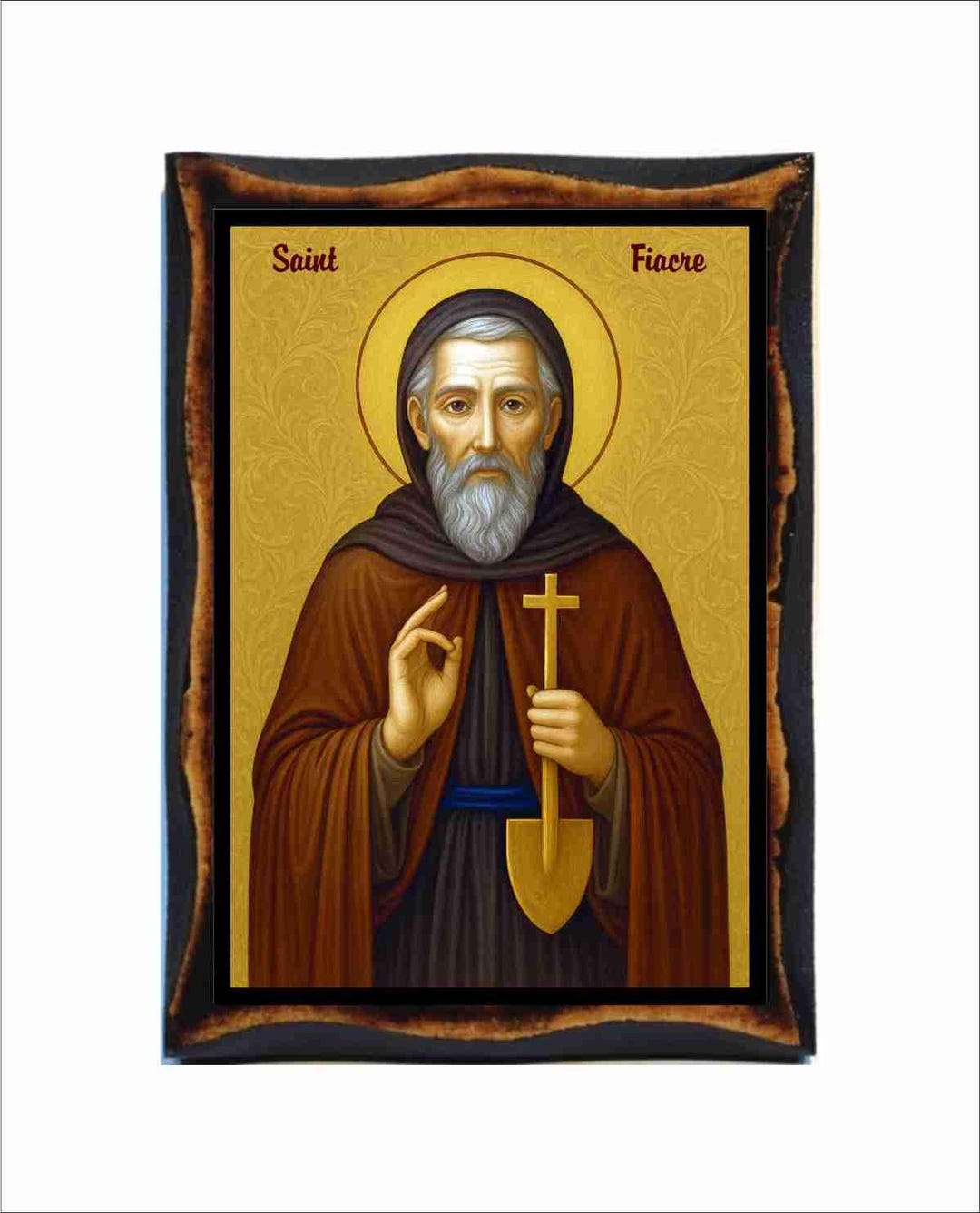 Saint Fiacre, Patron of Gardeners - Byzantine Icon - Catholic Holy Card ...