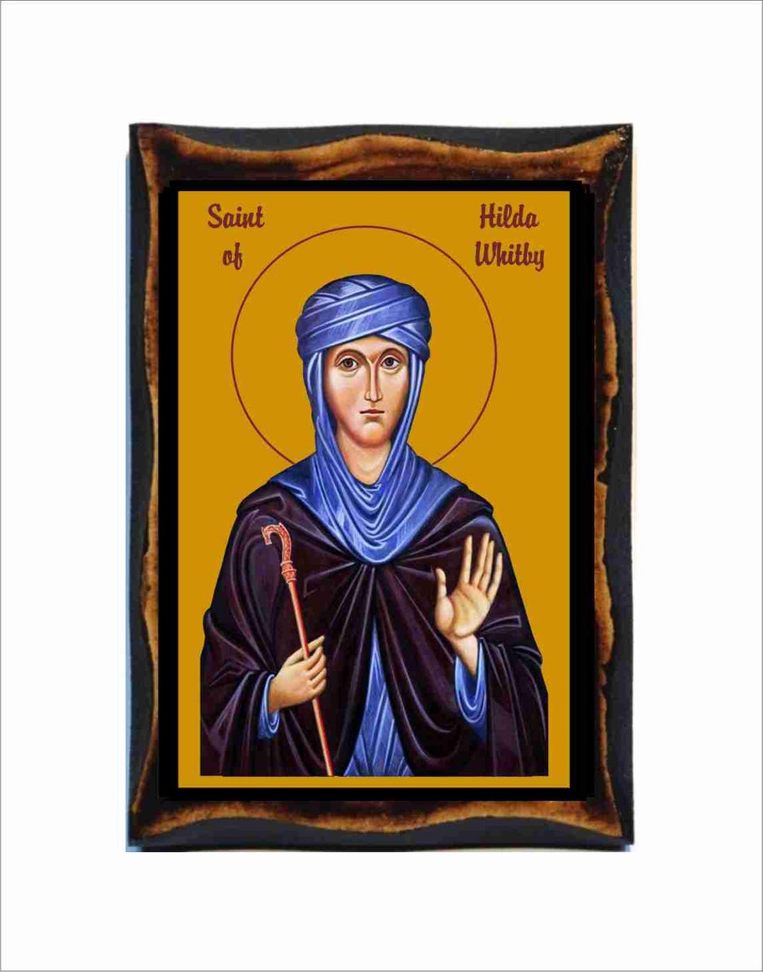 Saint Hilda of Whitby - Byzantine Art - Catholic Holy Card on Handmade ...