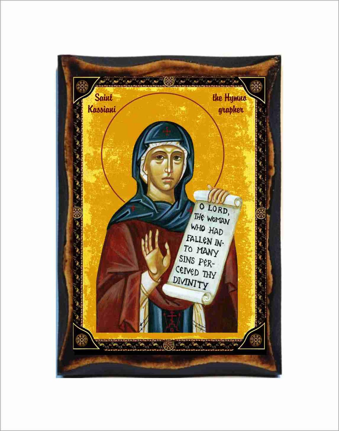 Saint Kassiani Icon - Byzantine Art - Catholic Holy Card on Handmade ...