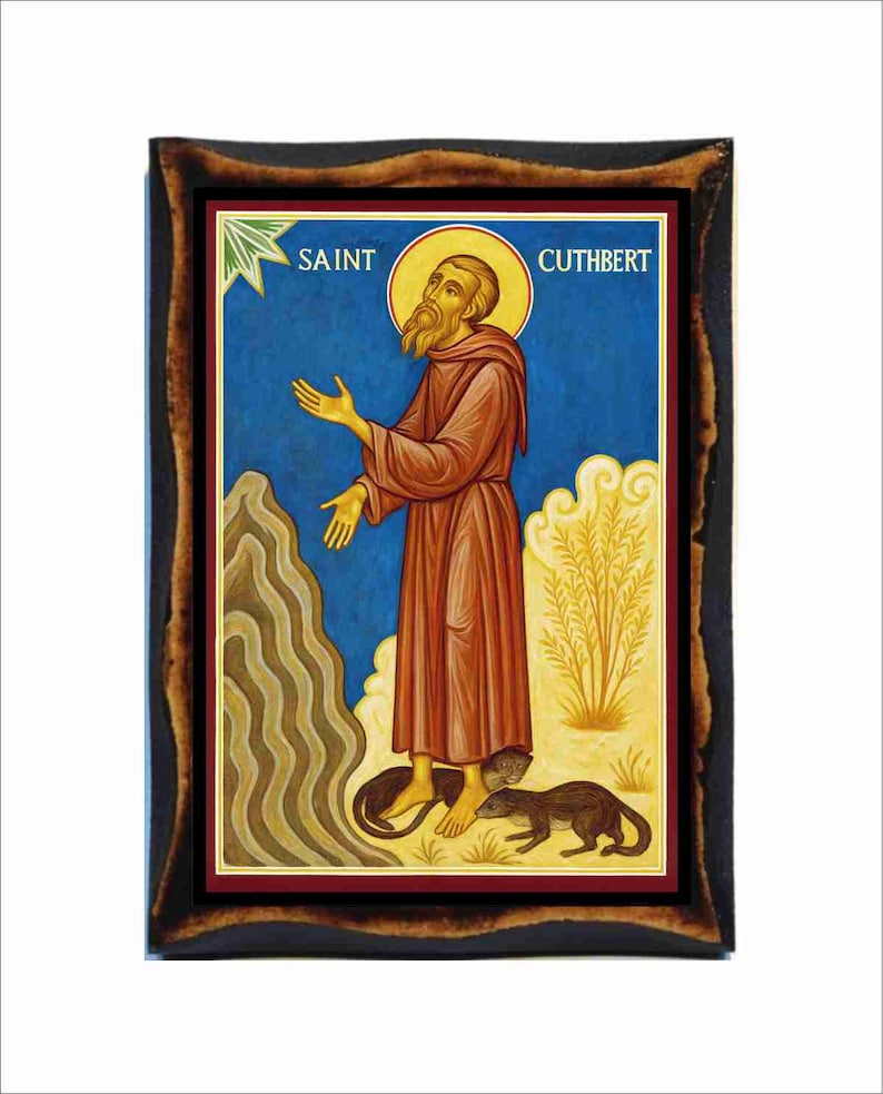 Saint Cuthbert Icon - Byzantine Art - Catholic Holy Card on Handmade ...