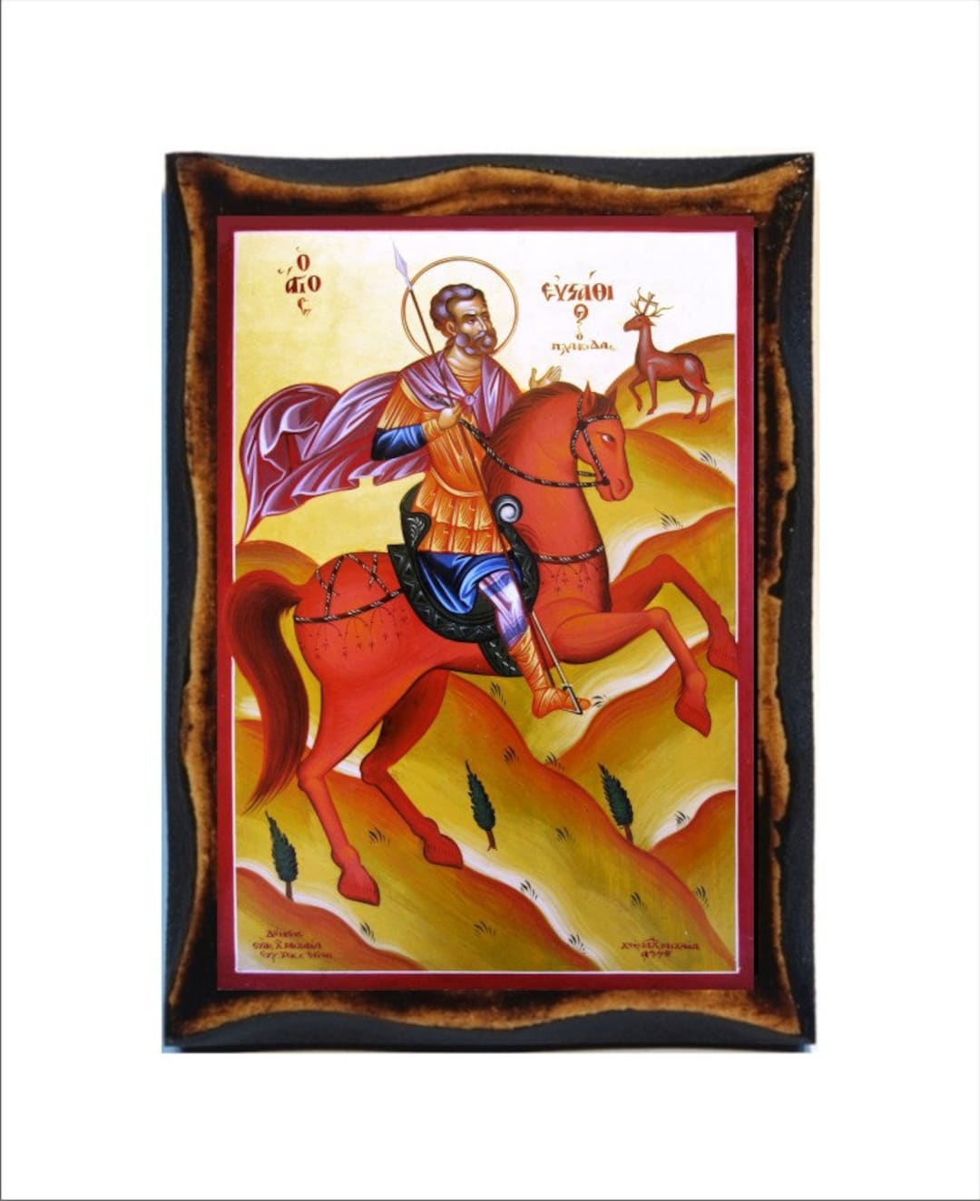 Sαint Eustatius Saint Eustathios Handmade Wood Icon on Plaque Greek ...