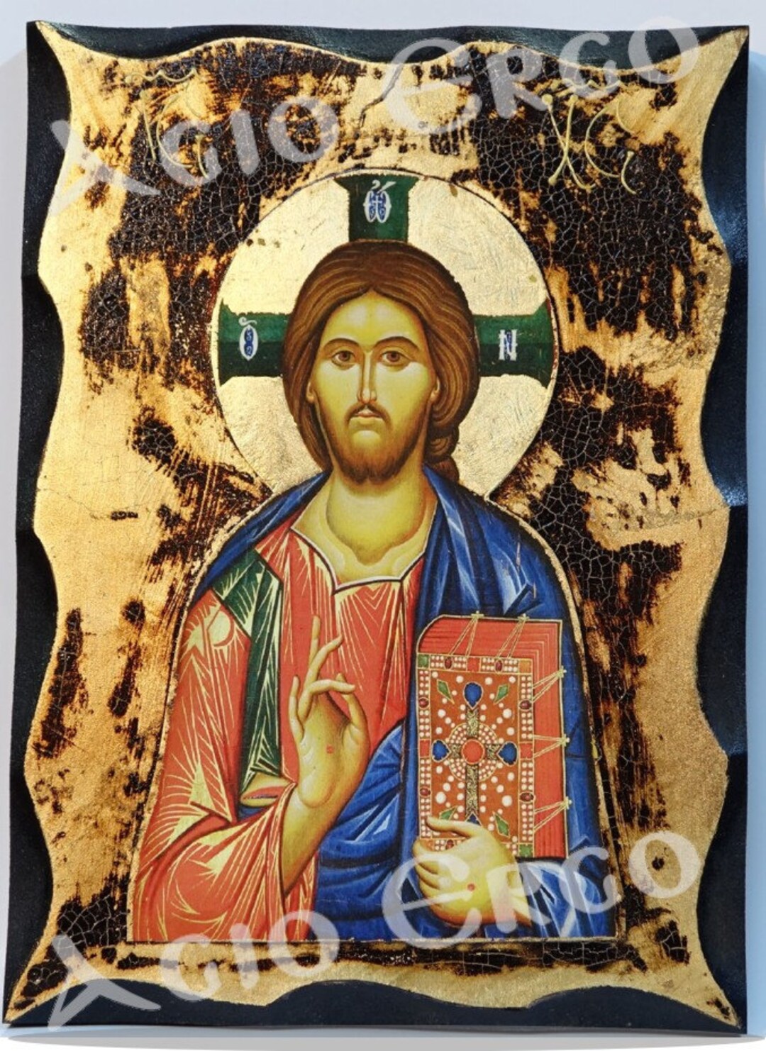 Christ Blessing Icon: Greek Orthodox Byzantine Gold Leaf Wood Art - Etsy