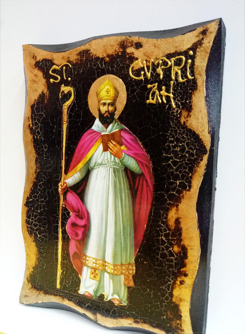Saint Cyprian Handmade Wood Icon on Plaque With Physical Aging - Etsy