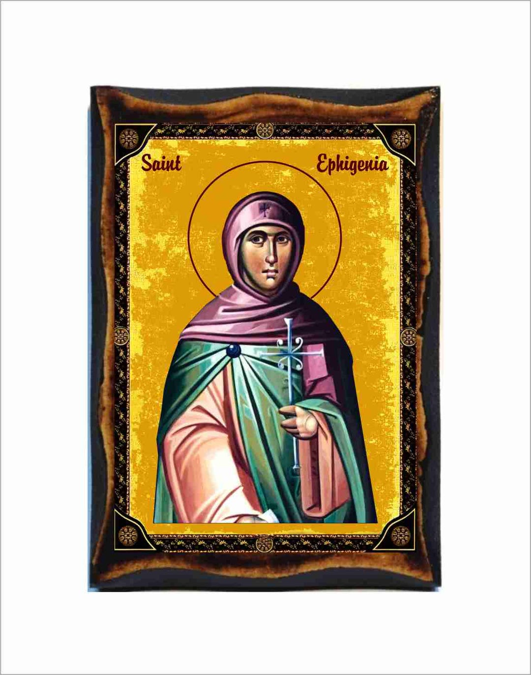 Saint Ephigenia Icon - Byzantine Art - Catholic Holy Card on Handmade ...