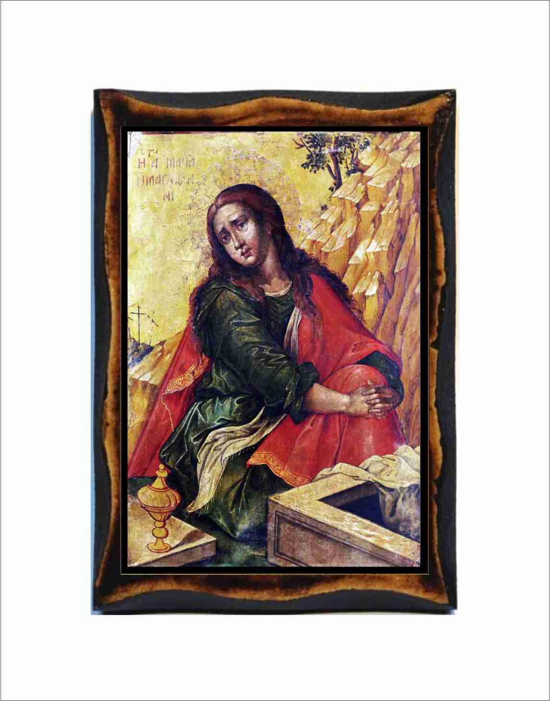 Mary Magdalene Icon - Byzantine Art - Catholic Holy Card on Handmade ...