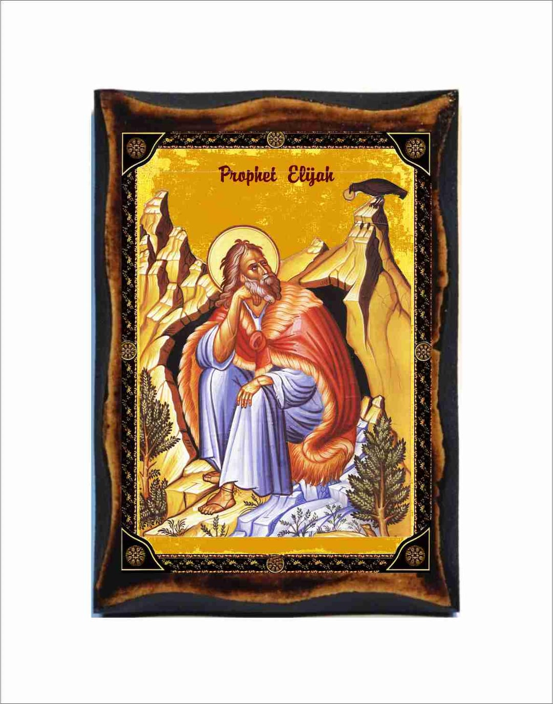 Prophet Elijah Byzantine Icon - Catholic Holy Card on Handmade Wood ...
