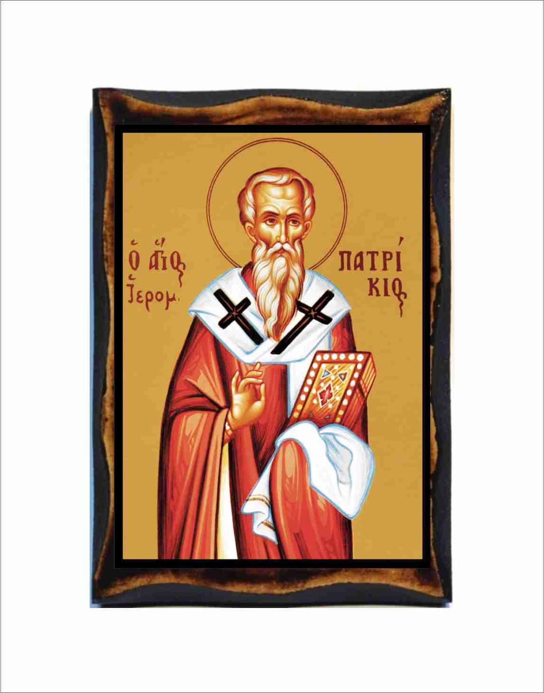 Saint Patrick Icon - Byzantine Art - Catholic Orthodox Holy Card on ...
