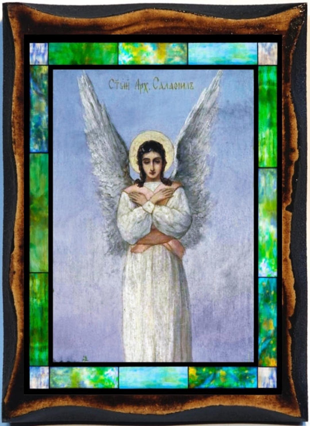 Salathiel Angel , Hebrew Archangel Handmade Wood Icon on Plaque - Etsy
