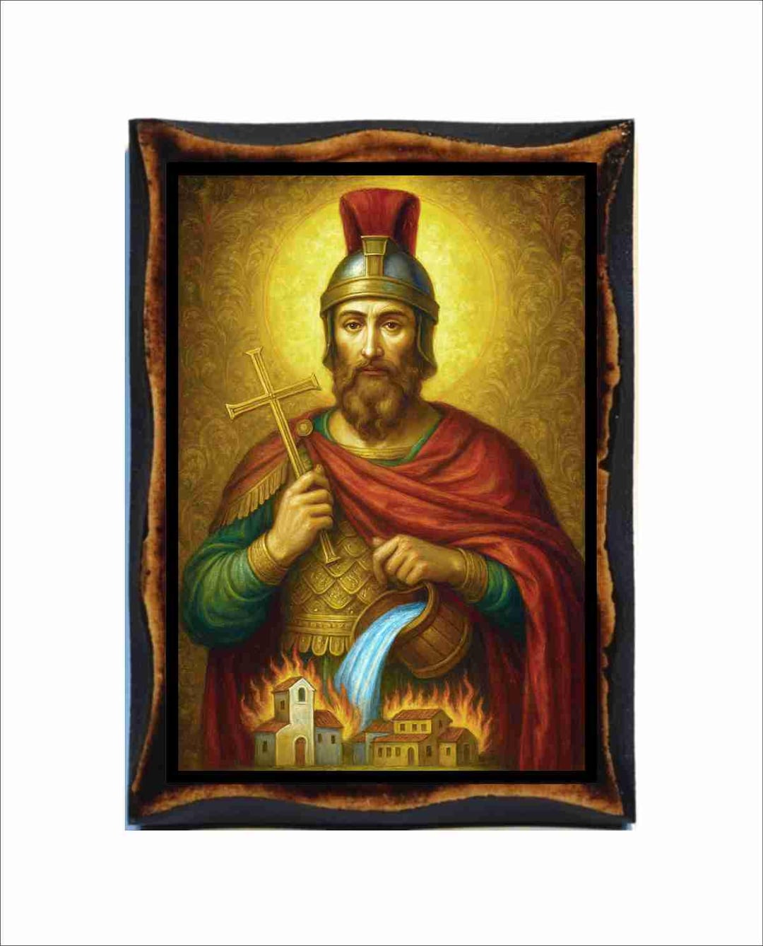 Saint Florian Icon - Byzantine Art - Catholic Holy Card on Handmade ...