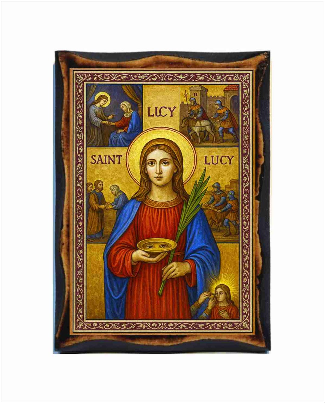 Saint Lucy Icon - Byzantine Art - Catholic Holy Card on Handmade Wood ...