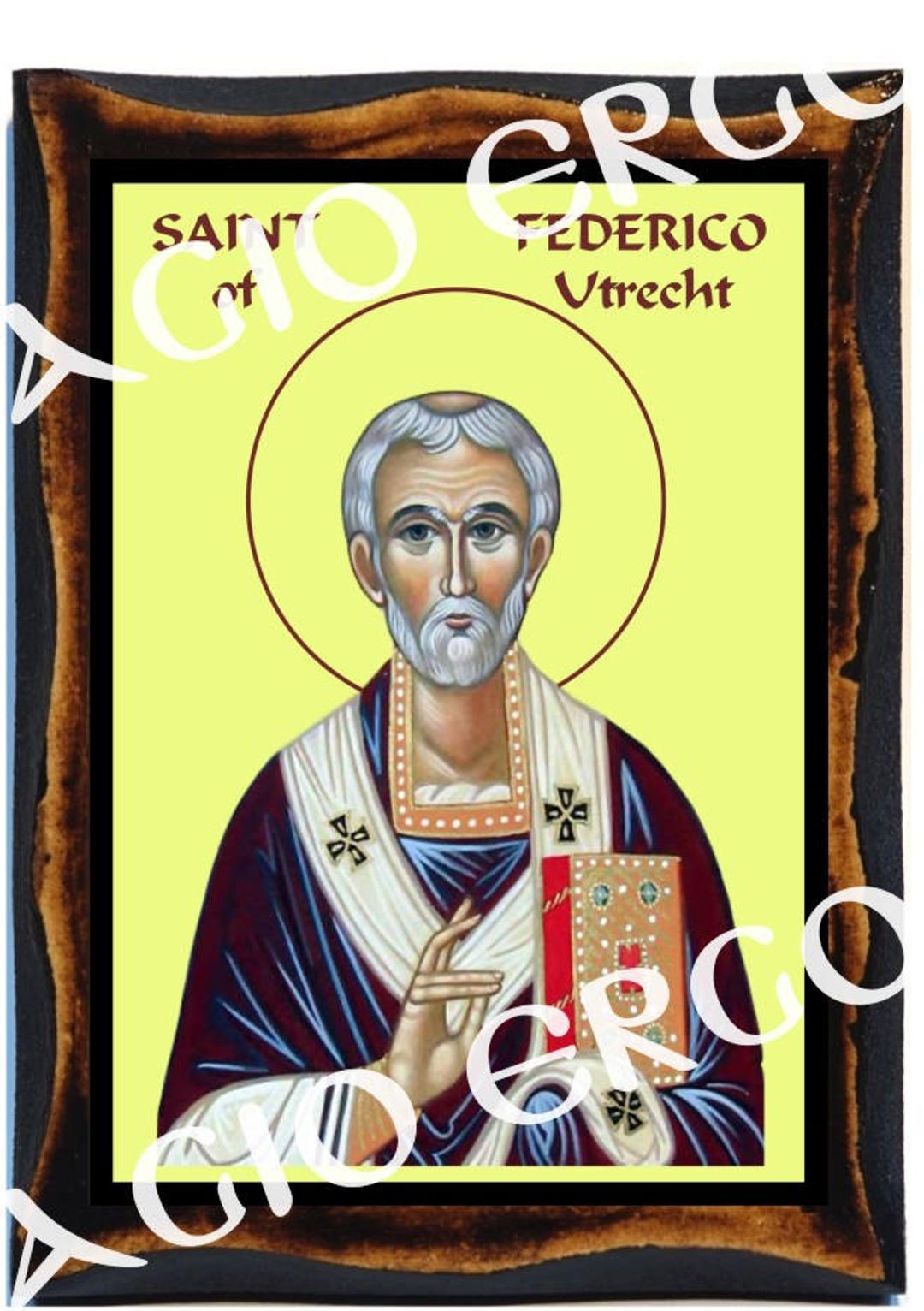 Saint Frederick of Utrecht Roman Christian Catholic Wood Icon Plaque ...