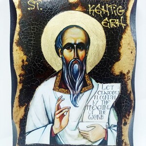 Saint Kentigern Mungo Handmade Wood Icon on Plaque With Physical Aging ...