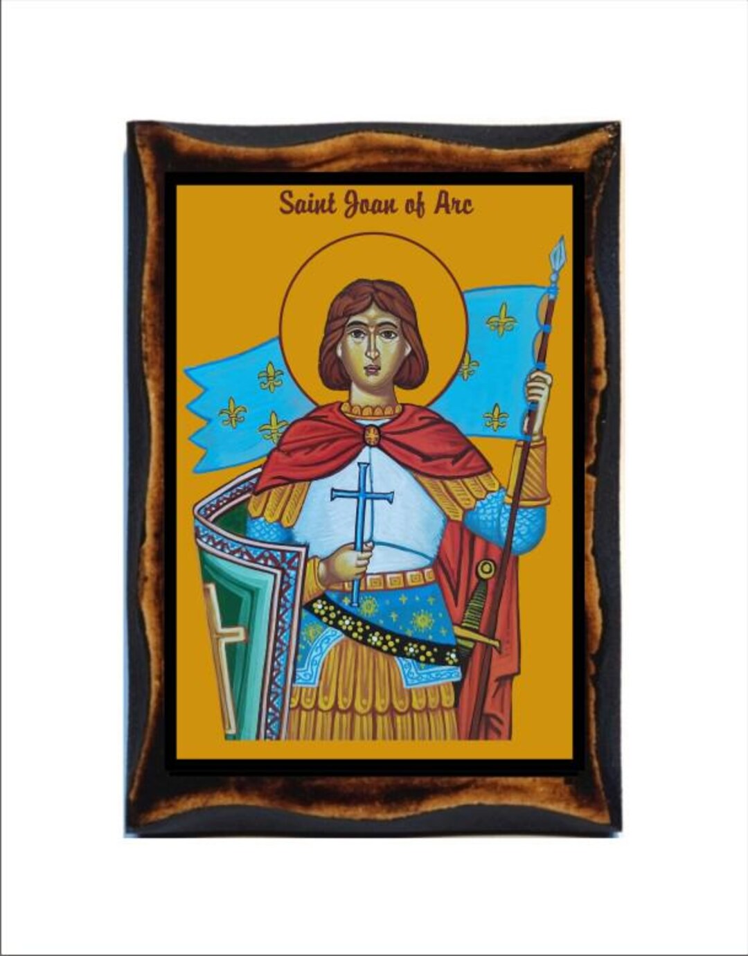 Saint Joan of Arc Icon - Catholic Holy Card on Handmade Wood Plaque - Etsy