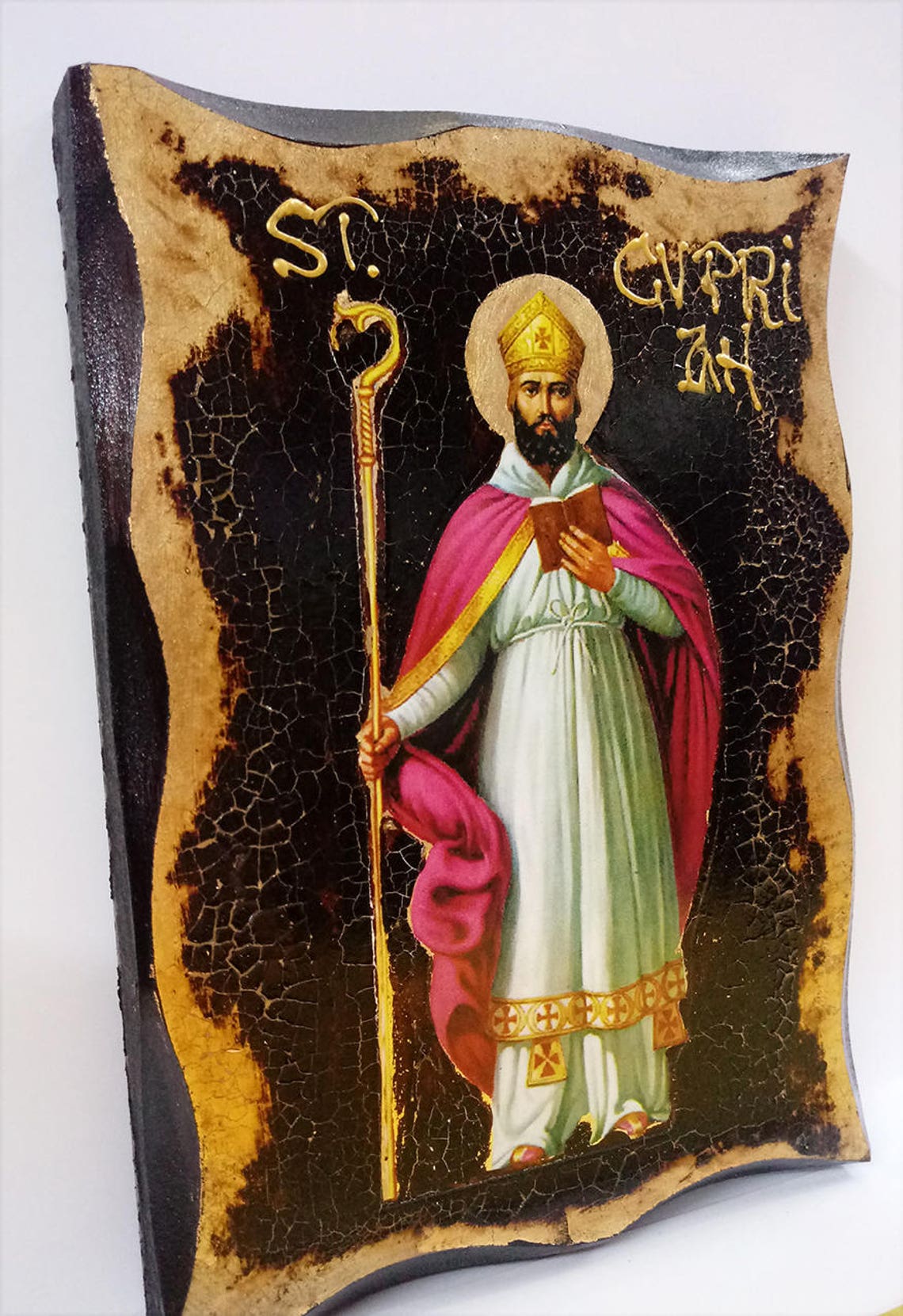Saint Cyprian Handmade Wood Icon on Plaque With Physical Aging - Etsy