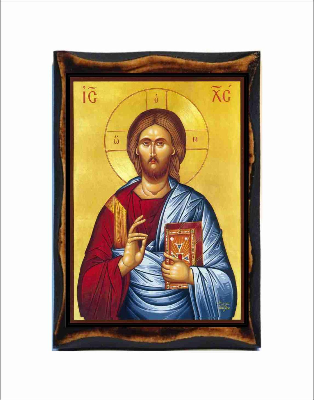 Jesus Christ Blessing Icon - Byzantine Art - Catholic Holy Card on ...
