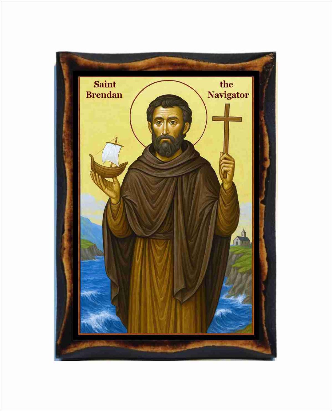 Saint Brendan the Navigator Icon - Byzantine Art - Catholic Holy Card ...