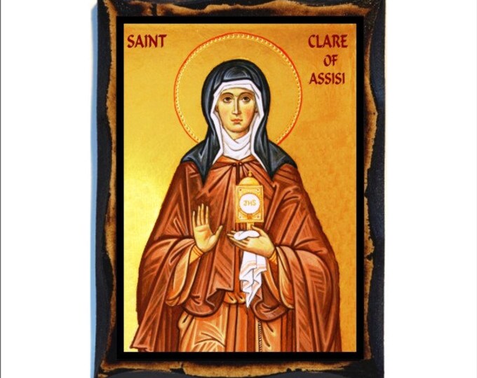 Saint Clare of Assisi, Italy Laminated Prayer Cards. St. Clare Statue ...