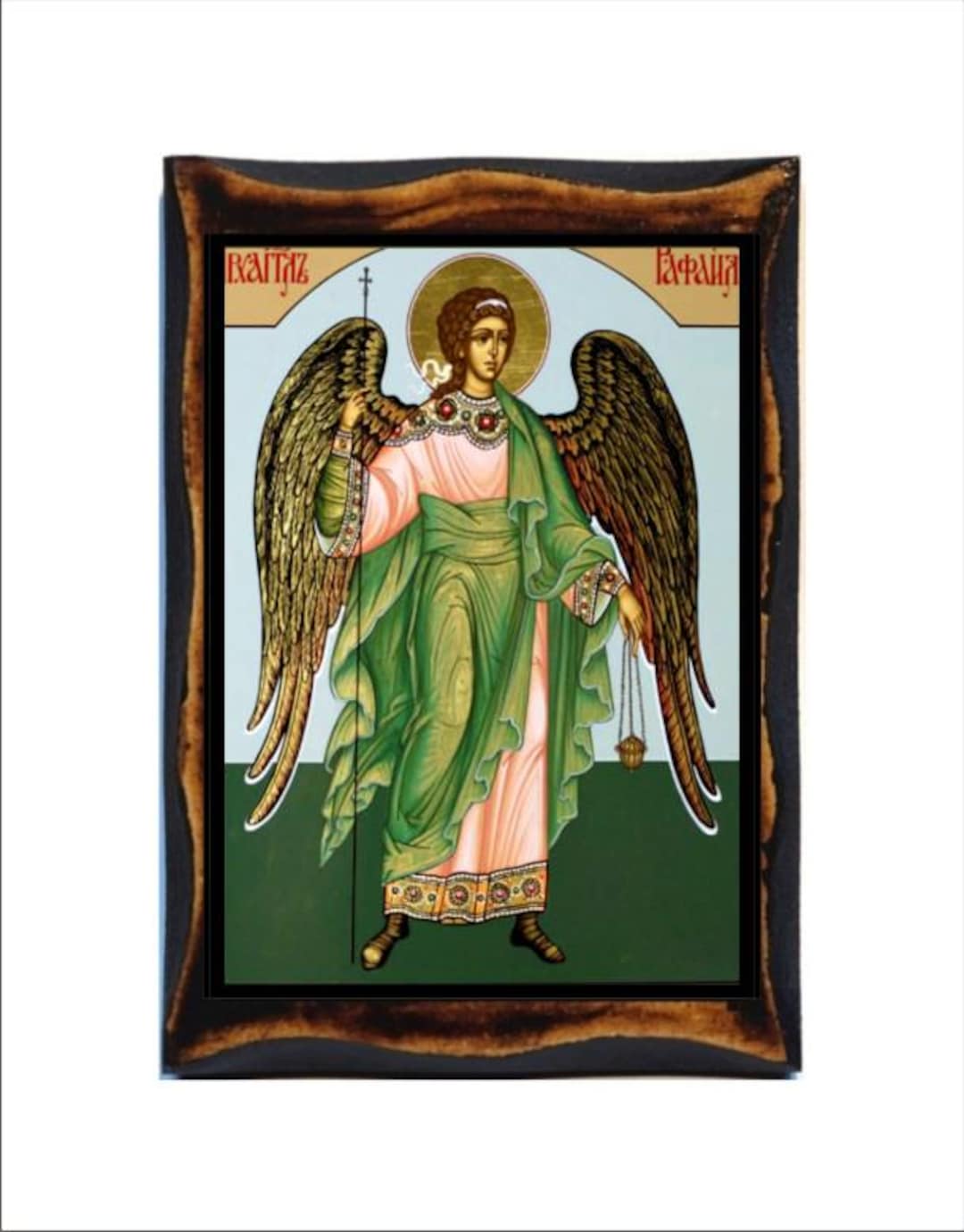 Archangel Raphael Icon - Byzantine Art - Orthodox Catholic Holy Card on ...