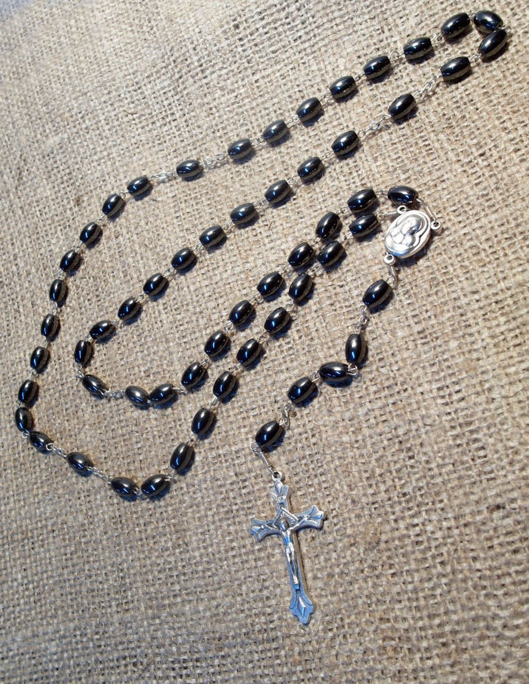 Catholic Crystal Rosary With Haematite of Pearls - Catholic Art ...