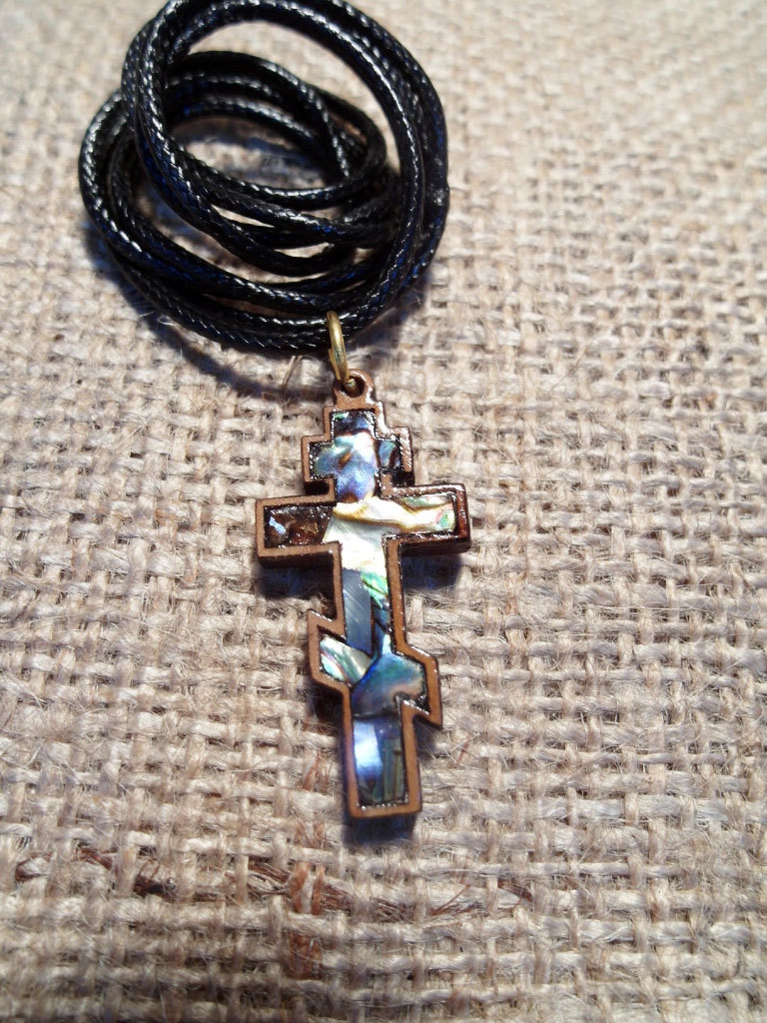 Wooden Cross Necklace: Mother of Pearl Inlay, Orthodox Christian ...