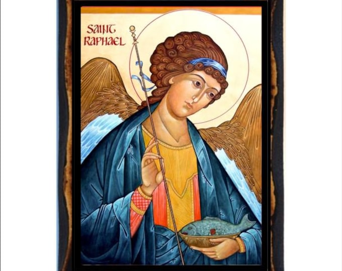 Archangel Raphael Icon, Handmade Greek Orthodox Icon of St Raphael ...