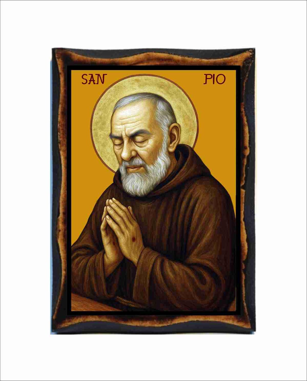 Padre Pio Icon - Byzantine Art - Catholic Holy Card on Handmade Wood ...