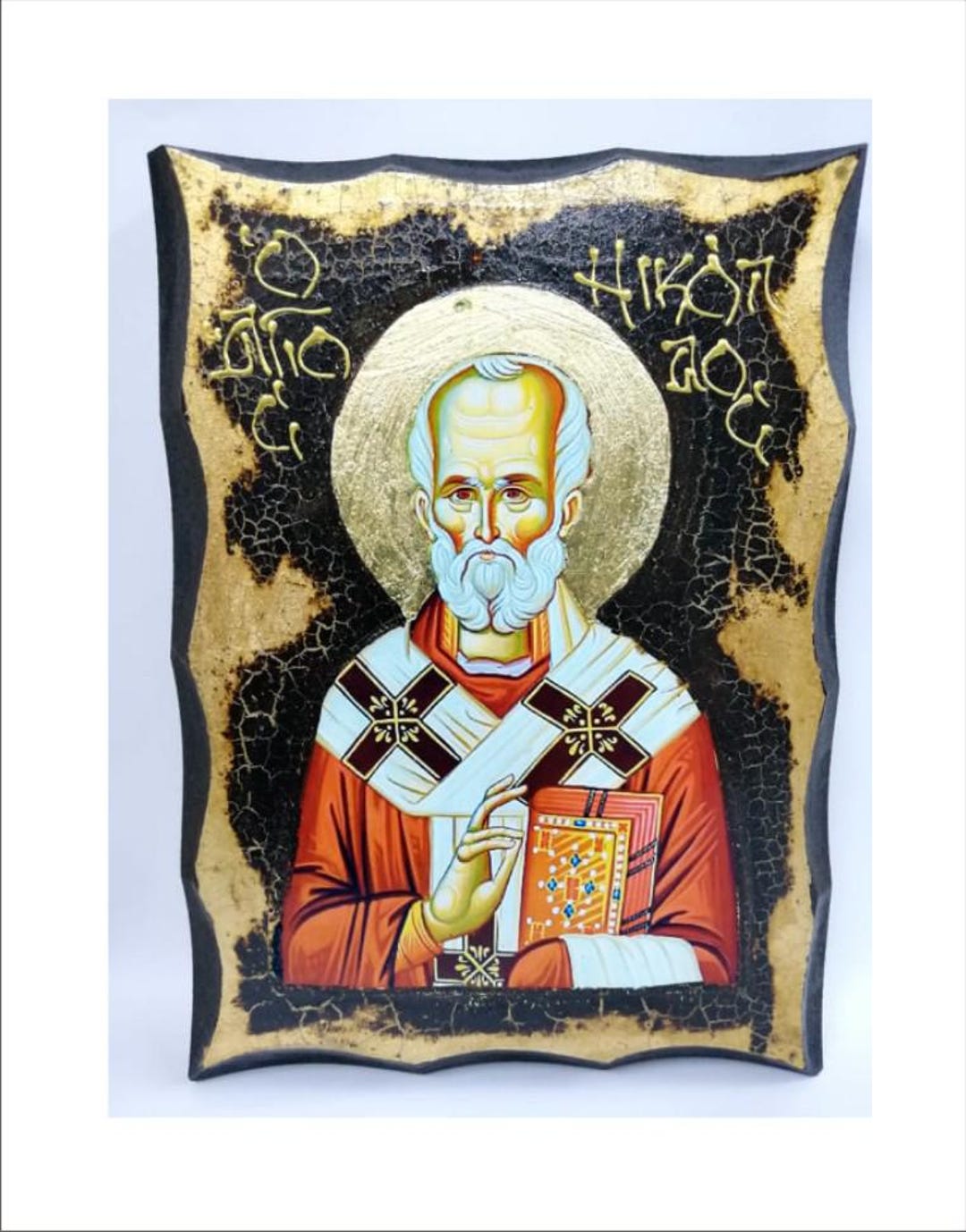 Handmade Saint Nicholas Wood Icon With 24K Golden Leaf - Etsy